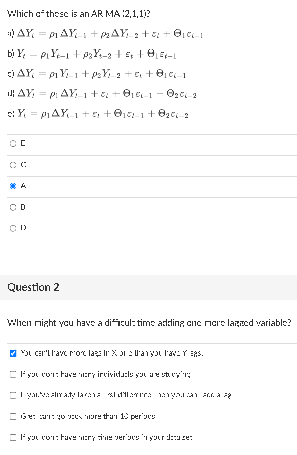 Solved Which of these is an ARIMA (2,1,1) ? a) | Chegg.com