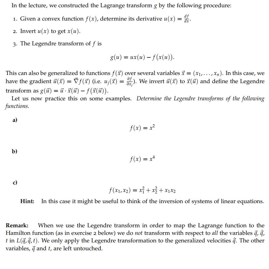 Solved In the lecture, we constructed the Lagrange transform | Chegg.com