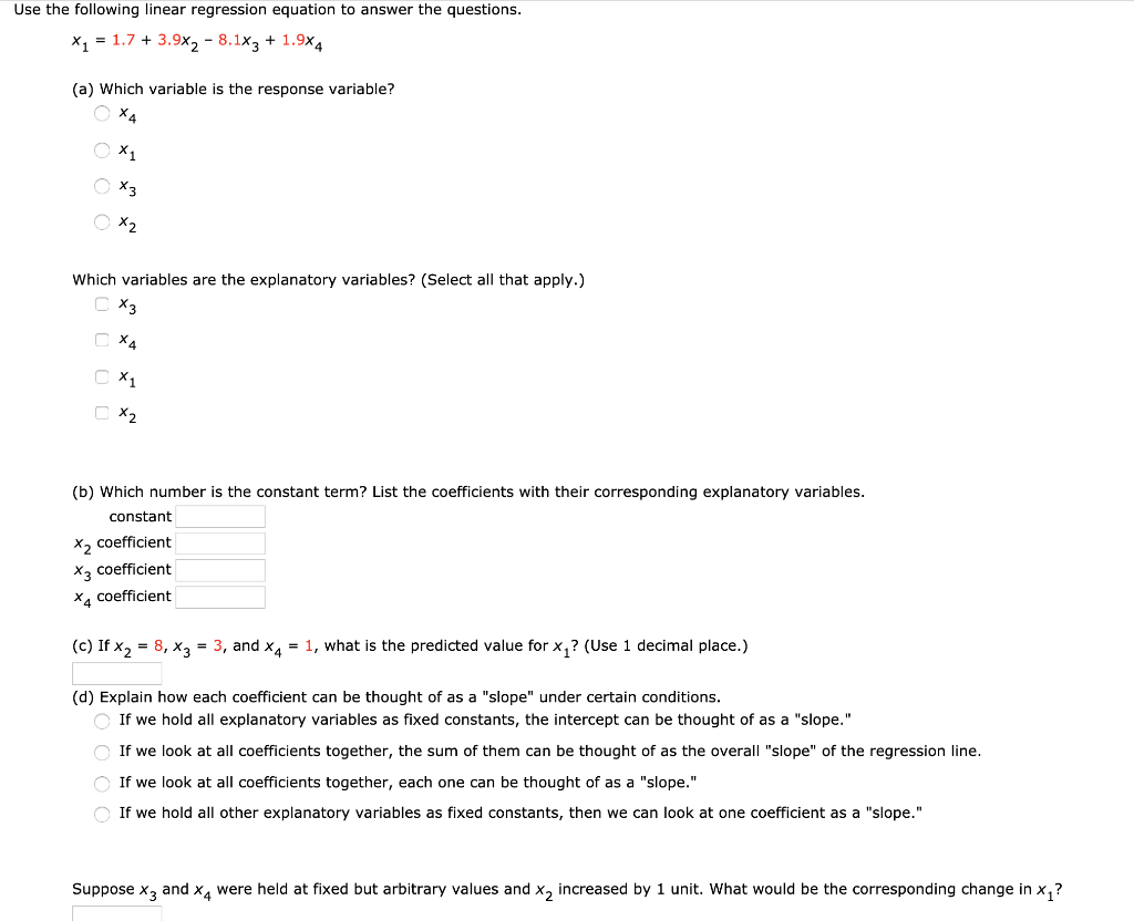 Solved Use the following linear regression equation to | Chegg.com