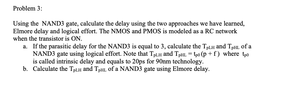 Solved Problem 3: Using the NAND3 gate, calculate the delay | Chegg.com