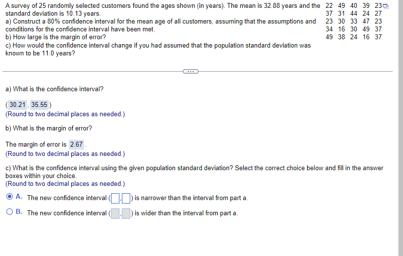 Solved A survey of 25 randomly selected customers found the | Chegg.com