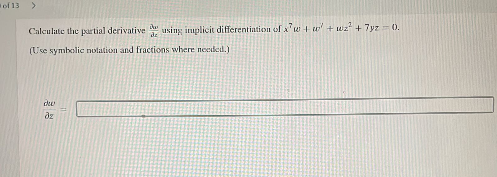 Solved Calculate the partial derivative ∂z∂w using implicit | Chegg.com
