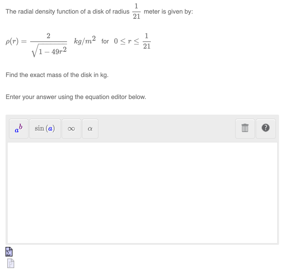 Solved The radial density function of a disk of radius 211 | Chegg.com
