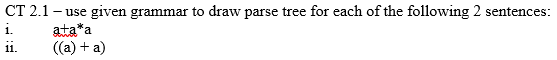 Solved CT 2.1-use given grammar to draw parse tree for each | Chegg.com