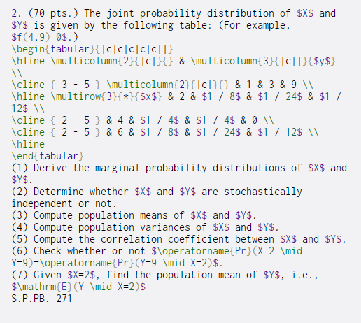 Solved 2. (70 pts.) The joint probability distribution of | Chegg.com