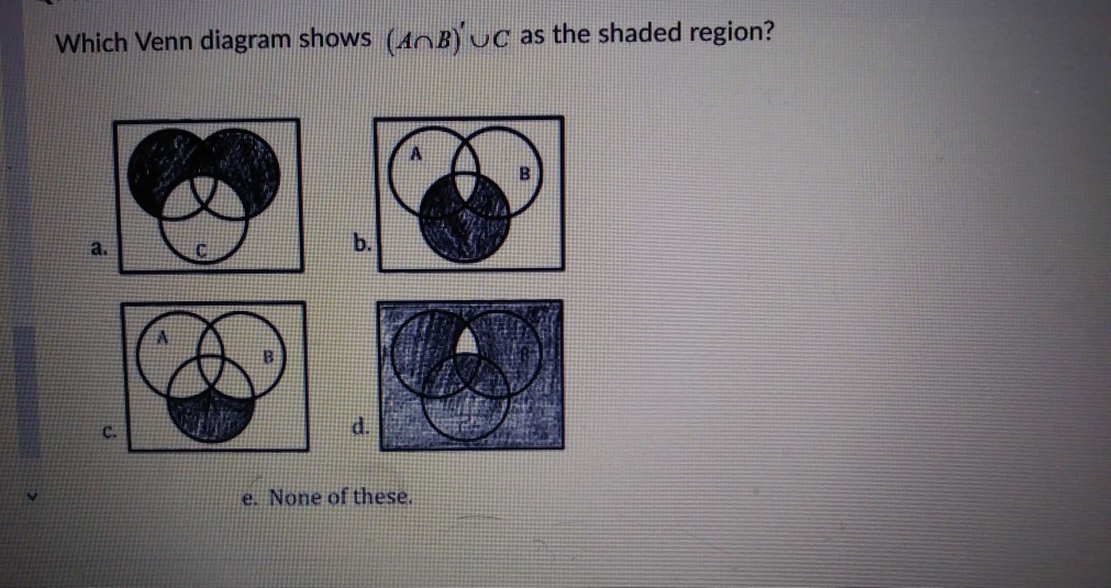 Solved Which Venn diagram shows (Anb) uc as the shaded | Chegg.com