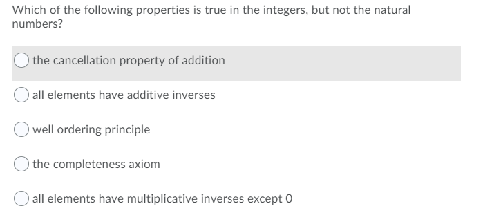 Solved Which of the following properties is true in the | Chegg.com