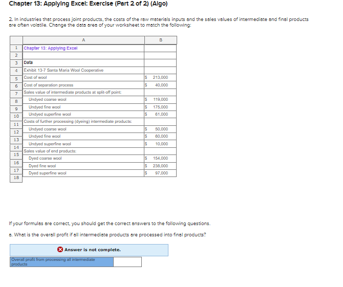 Solved Chapter 13: Applying Excel: Exerclse (Part 2 of 2) | Chegg.com
