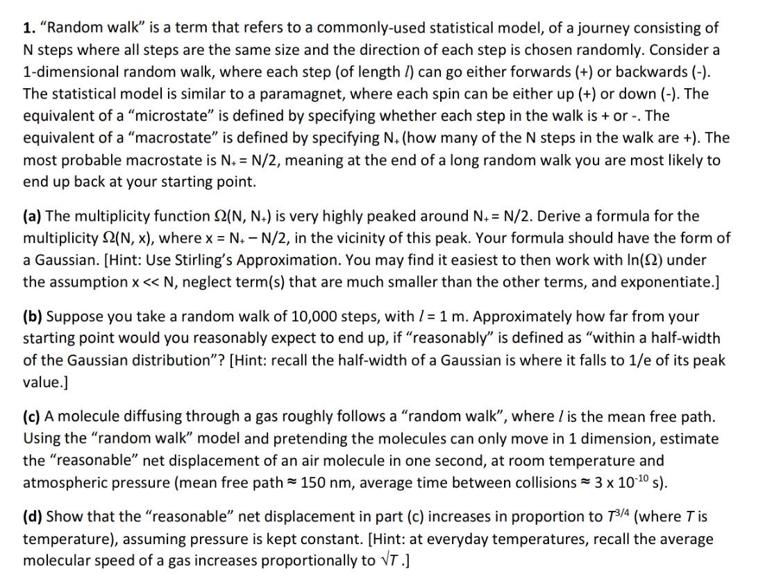 Solved 1. "Random walk" is a term that refers to a | Chegg.com