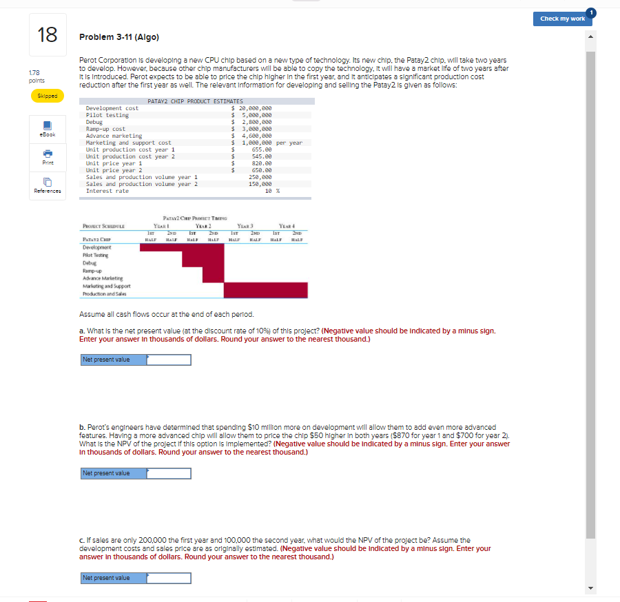 Solved Check my work 18 Problem 3-11 (Algo) 1.78 points | Chegg.com