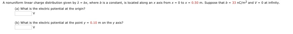 Solved A nonuniform linear charge distribution given by λ = | Chegg.com