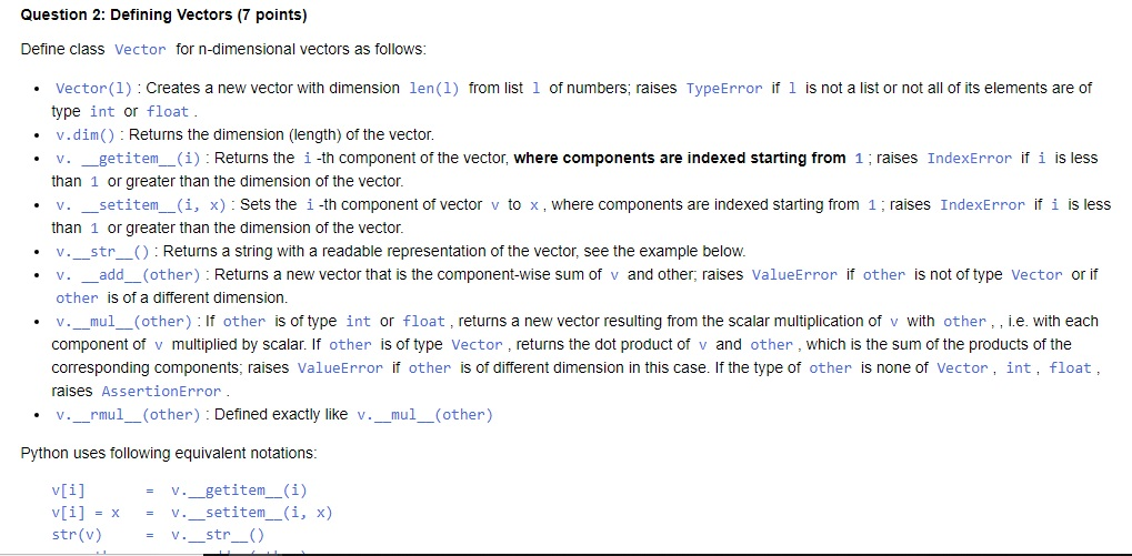 Solved Question 2: Defining Vectors (7 points) Define class | Chegg.com