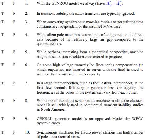 Solved TF 1. With the GENROU model we always have X = X In | Chegg.com