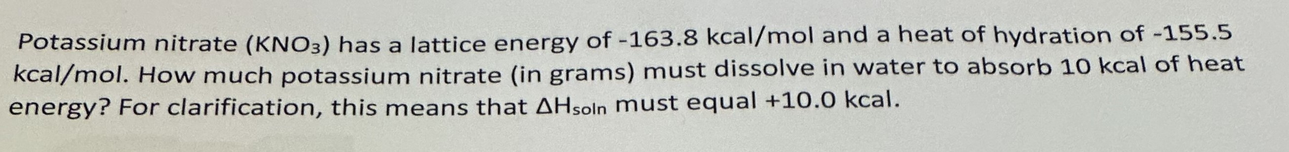 Solved Potassium nitrate (KNO3) ﻿has a lattice energy of | Chegg.com