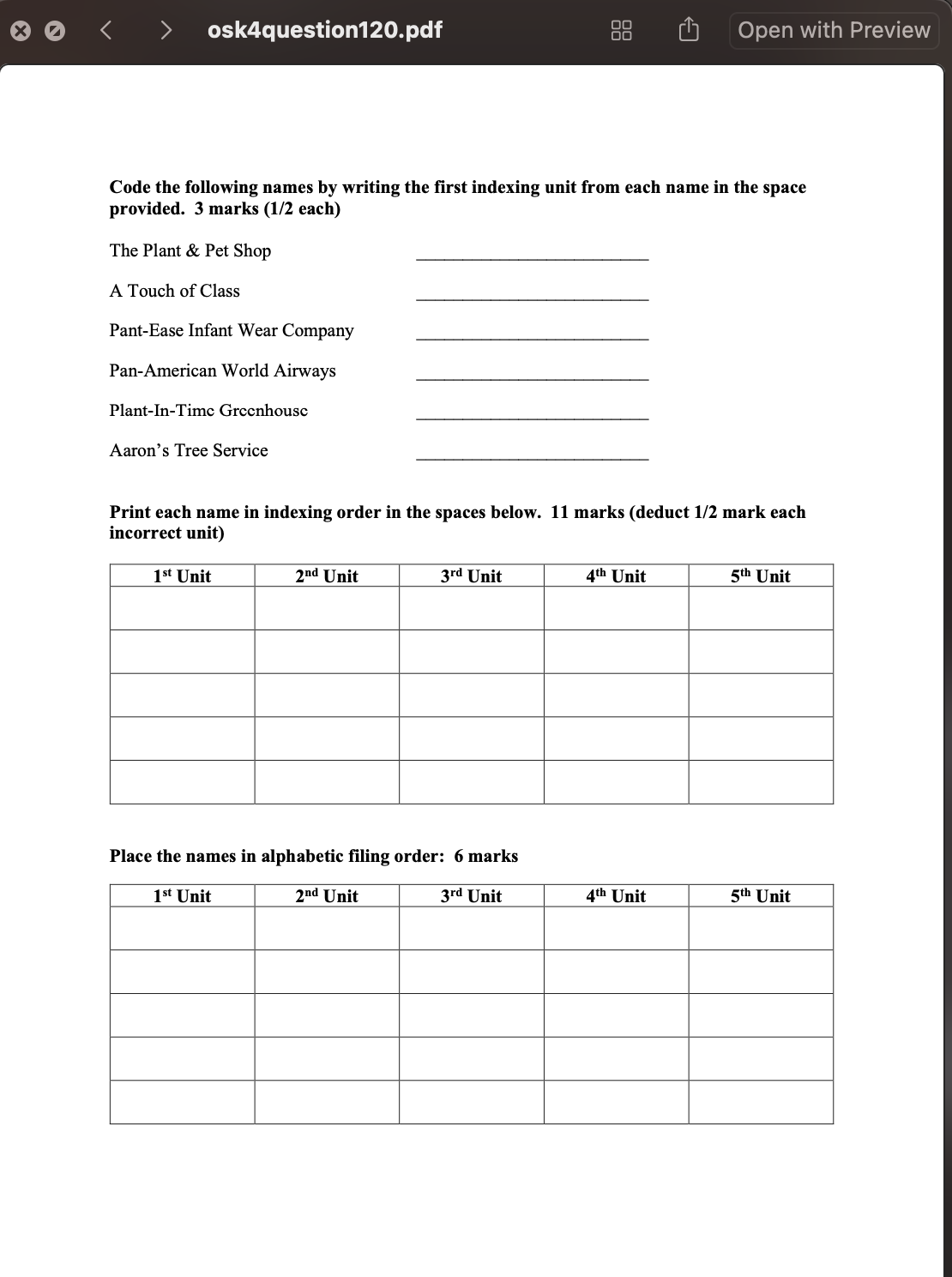 Solved Code the following names by writing the first | Chegg.com