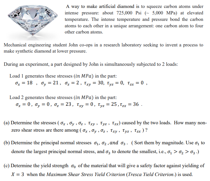 Solved A way to make artificial diamond is to squeeze carbon | Chegg.com
