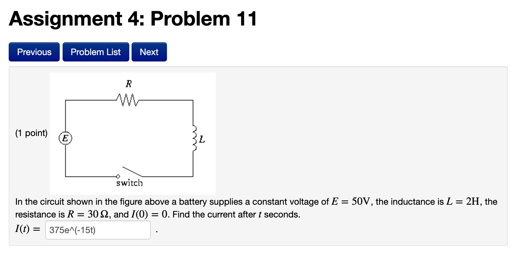 Solved Assignment 4: Problem 11 Previous Problem List Next | Chegg.com
