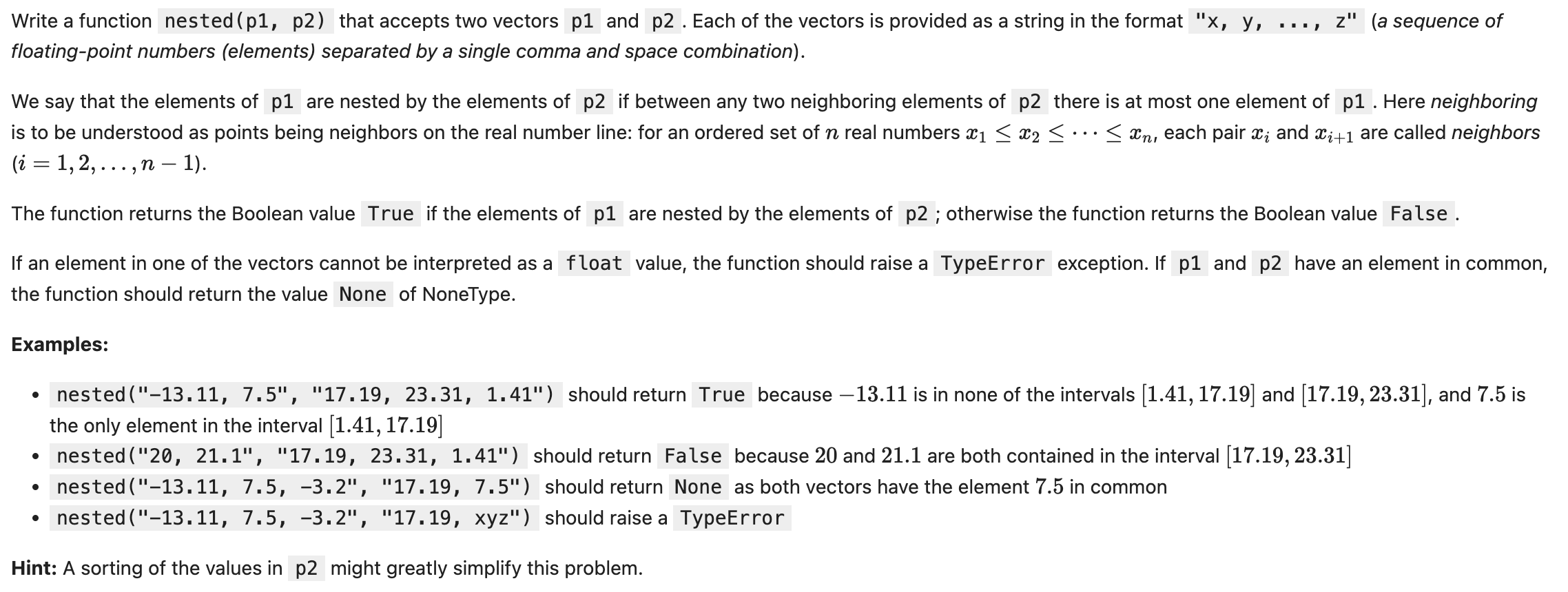 Solved Write a function nested (p1,p2) that accepts two | Chegg.com