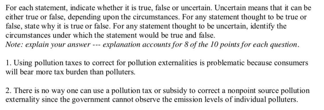 Solved For each statement, indicate whether it is true, | Chegg.com