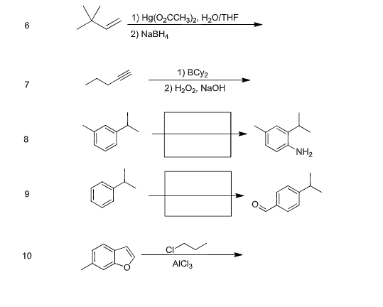 Solved X 6 1) Hg(O2CCH3)2, H2O/THF 2) NaBHA 7 1) BCY2 2) | Chegg.com