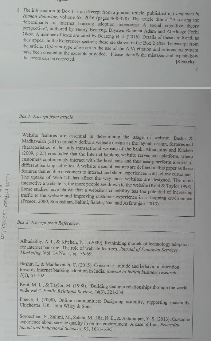 Solved c) The information in Box 1 is an excerpt from a | Chegg.com