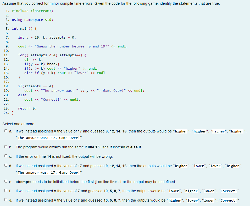Solved int y ; Assume that you correct for minor | Chegg.com