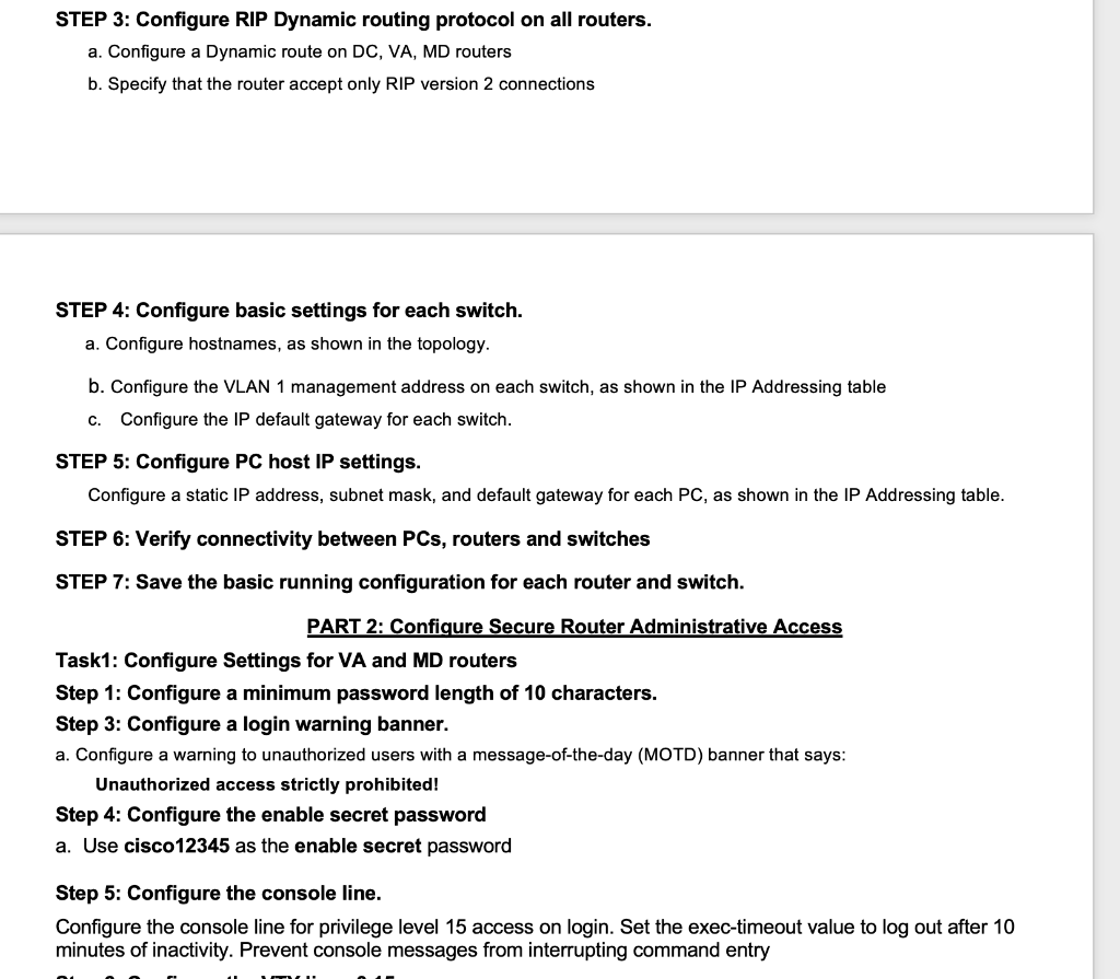 Addressing Table PART 1: Configure Basic Device | Chegg.com