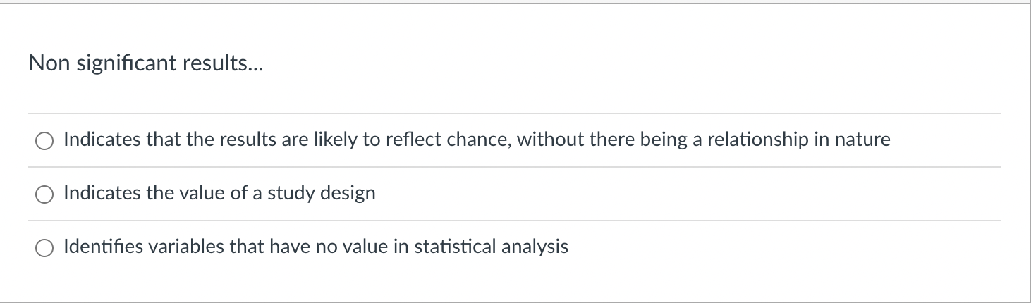 Solved Non significant results... Indicates that the results | Chegg.com