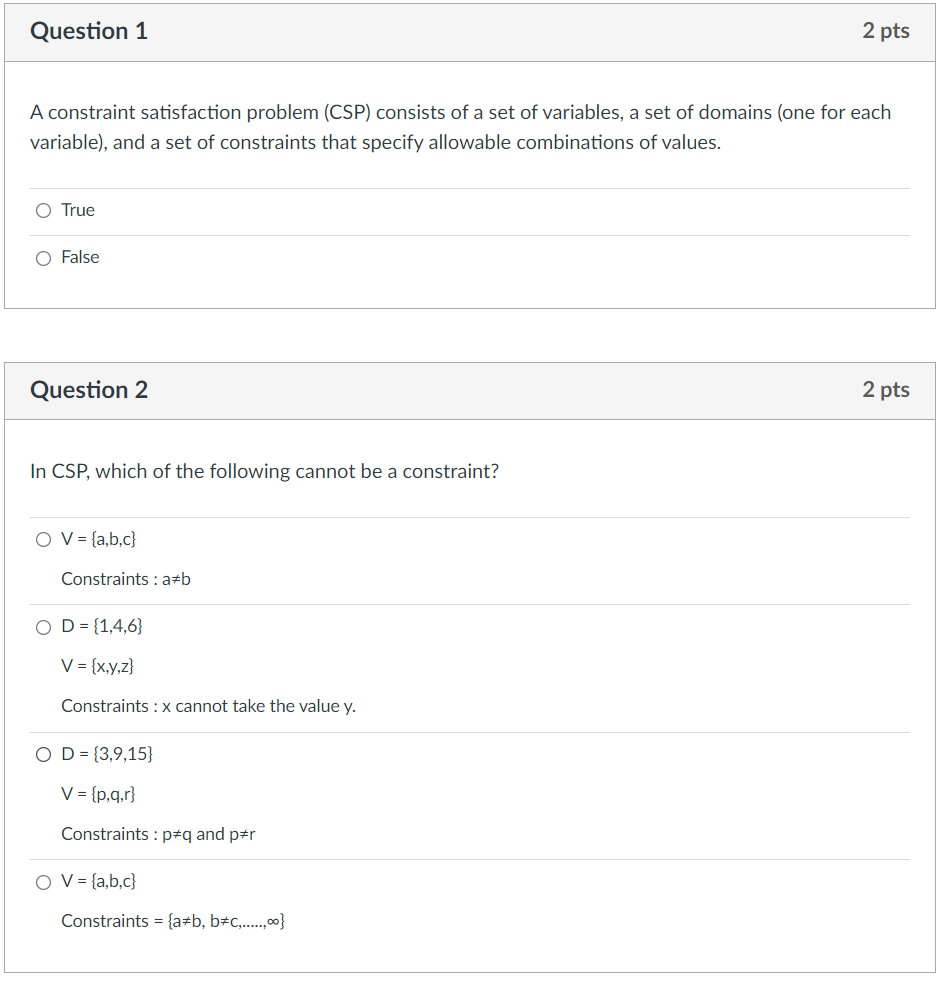 Solved Question 1 2 pts A constraint satisfaction problem | Chegg.com