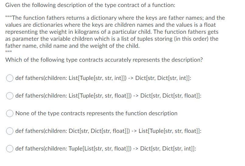 Solved Given the following description of the type contract | Chegg.com