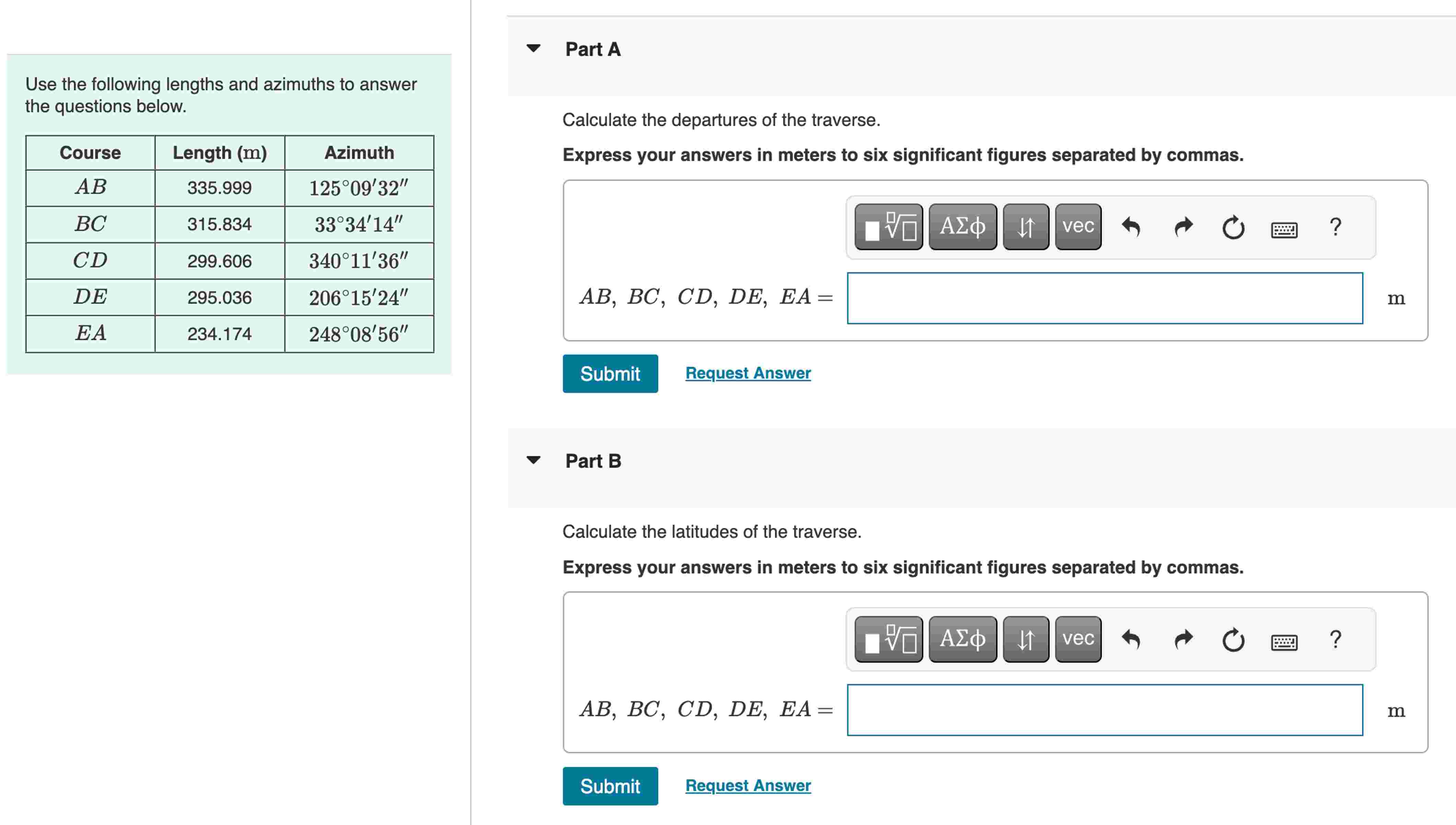 Solved Use the following lengths and azimuths to ﻿answerthe | Chegg.com