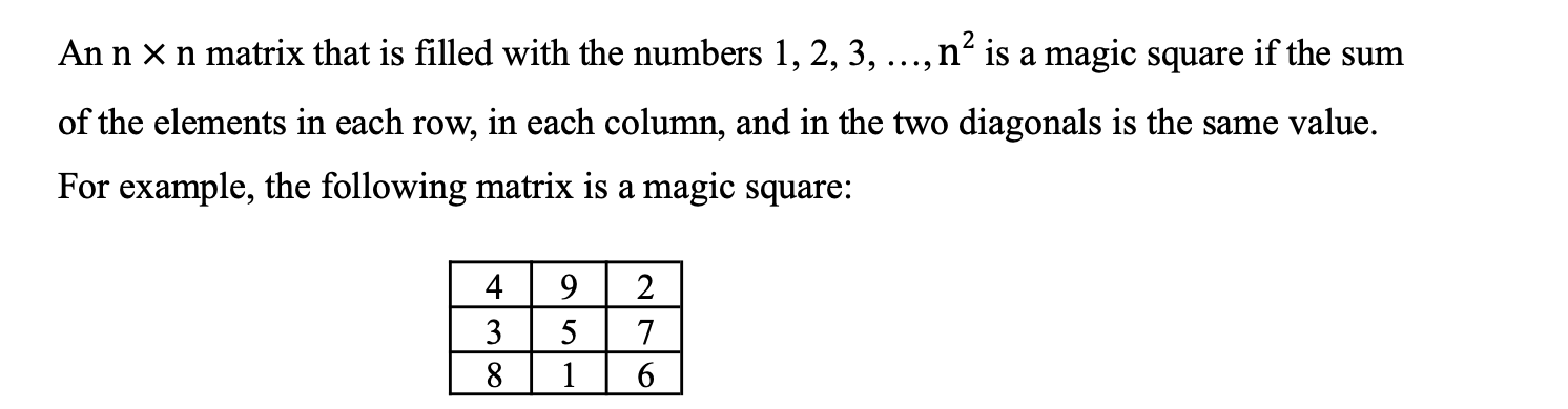 Solved Need help completing the MagicSquare class methods! | Chegg.com
