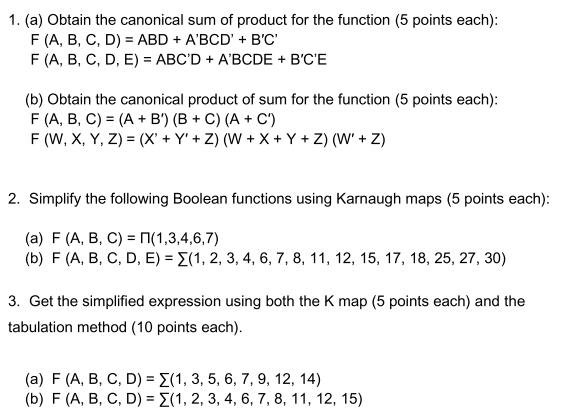 Solved 1. (a) Obtain the canonical sum of product for the | Chegg.com