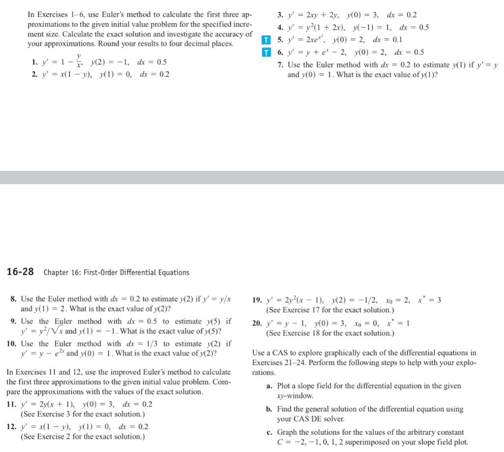 Solved In Exercises 1-6, use Euler's method to calculate the | Chegg.com