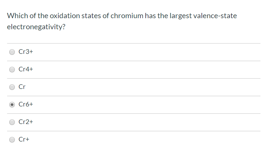 Solved Which of the oxidation states of chromium has the | Chegg.com