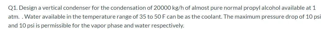 Solved Q1. Design a vertical condenser for the condensation | Chegg.com