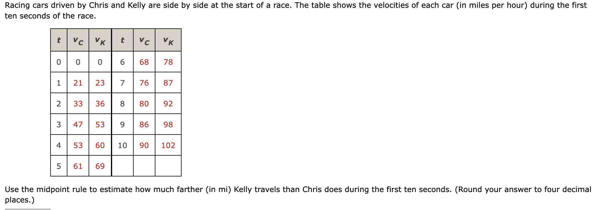 Solved Racing cars driven by Chris and Kelly are side by | Chegg.com