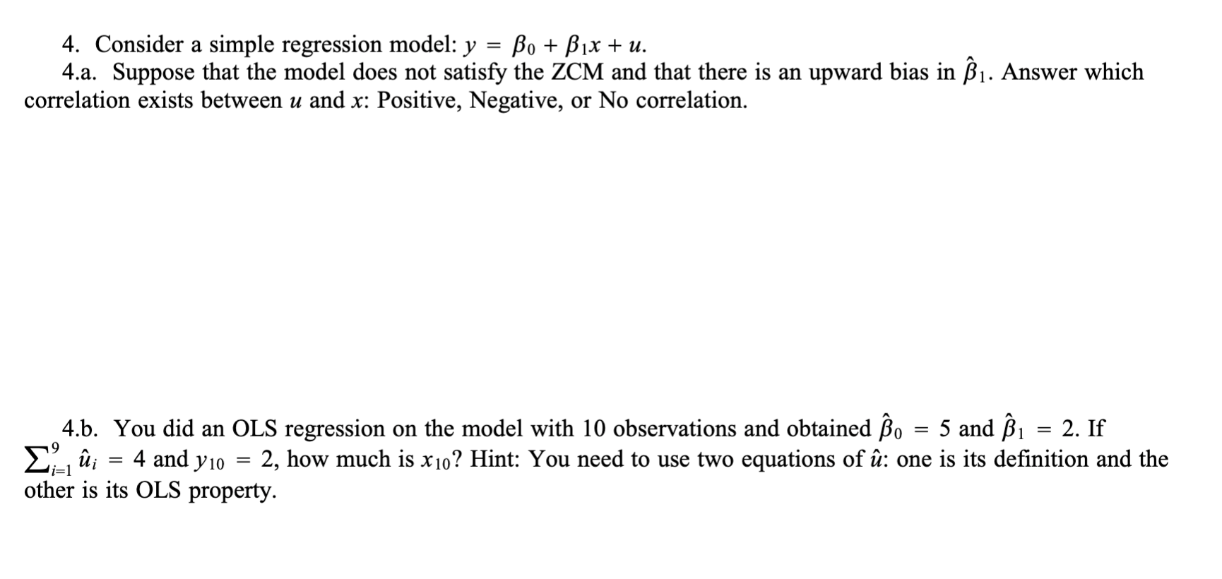 Solved 4. Consider a simple regression model: y Bo + B1x + | Chegg.com