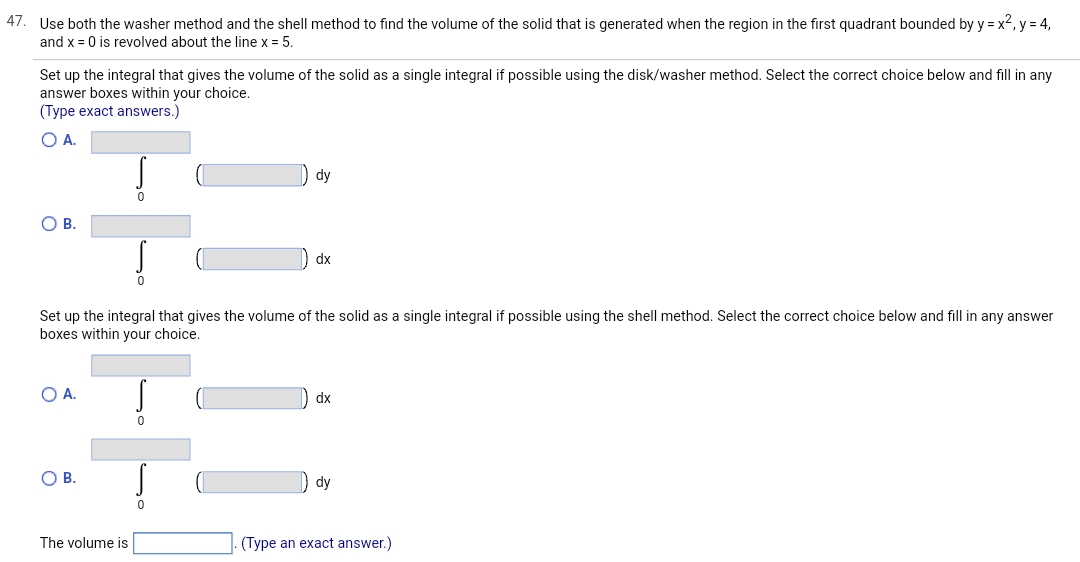 Solved 7. Use both the washer method and the shell method to | Chegg.com