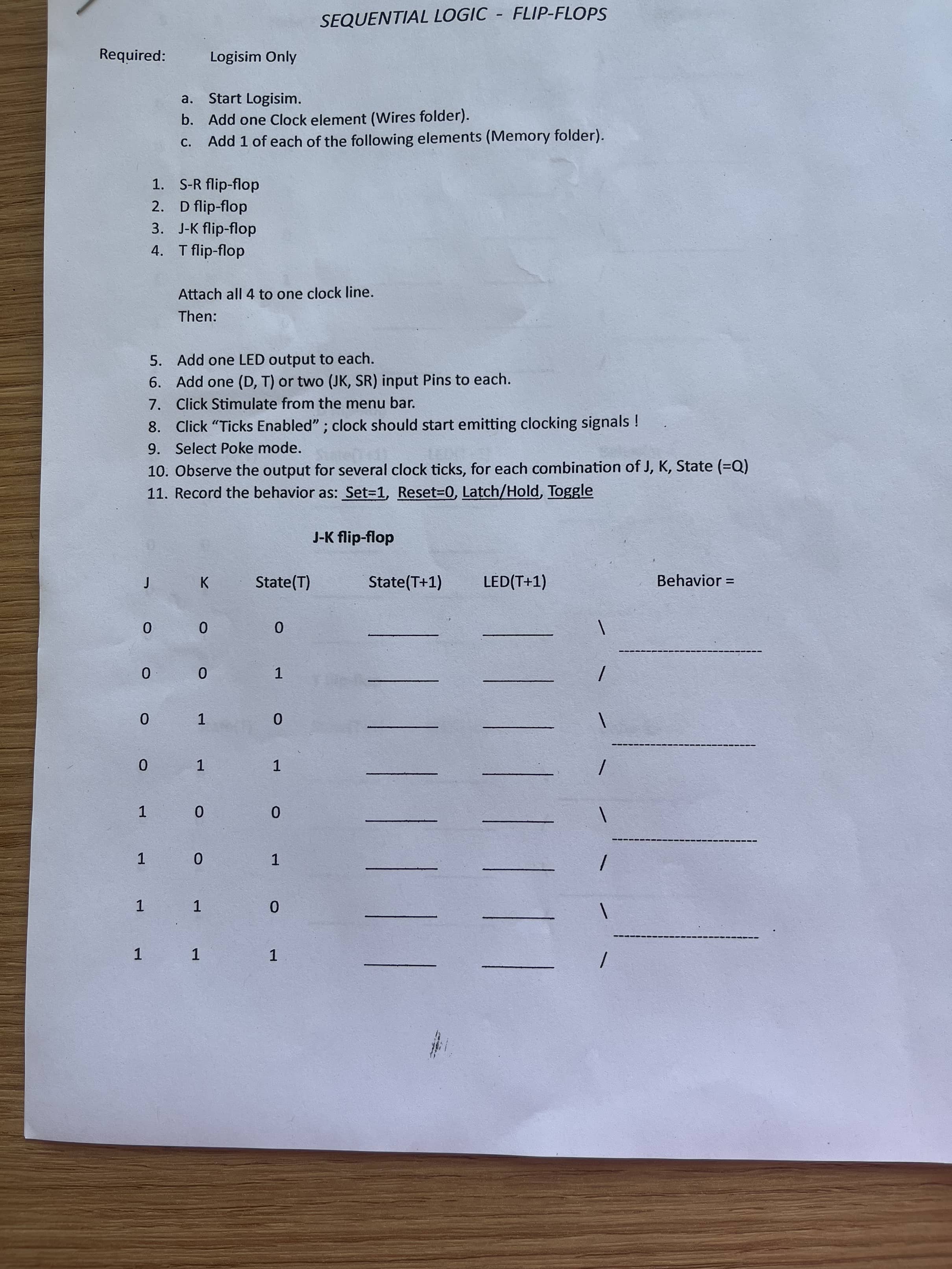 Solved SEQUENTIAL LOGIC - FLIP-FLOPS Required: Logisim Only | Chegg.com