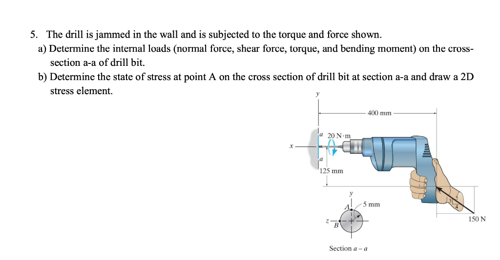Solved 5. The drill is jammed in the wall and is subjected | Chegg.com