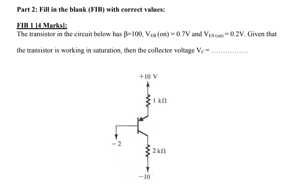 Solved Part 2: Fill in the blank (FIB) with correct values: | Chegg.com