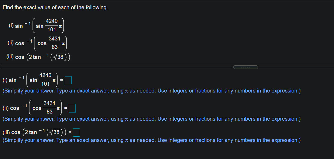 Find the exact value of each of the following. (i) | Chegg.com