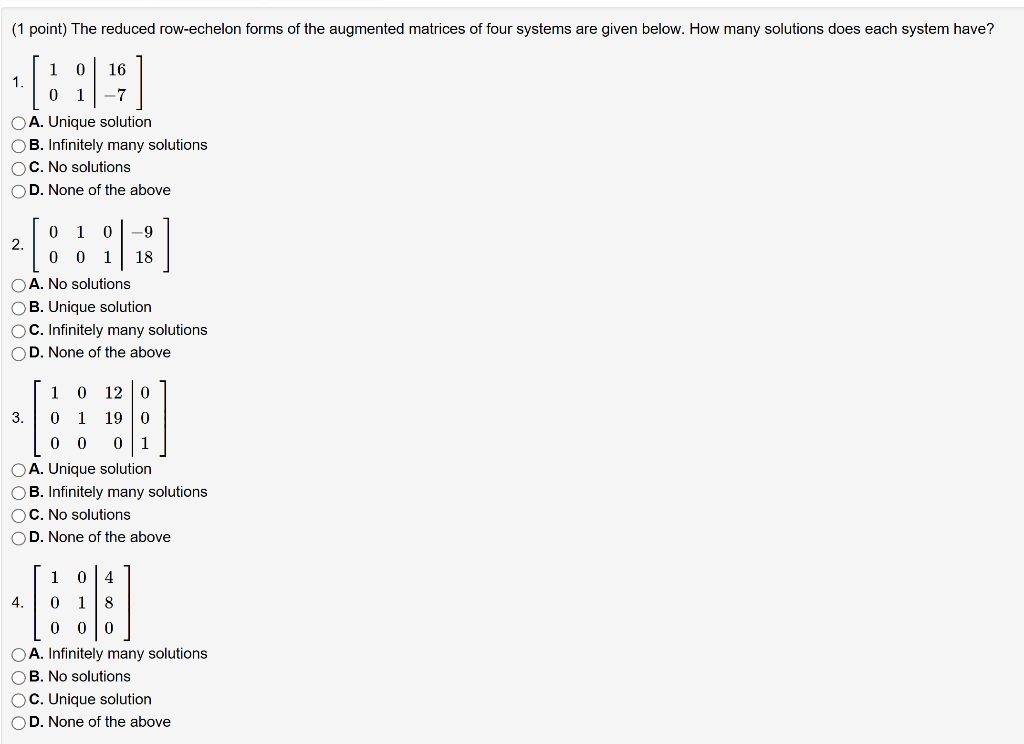 Solved (1 point) The reduced row-echelon forms of the | Chegg.com
