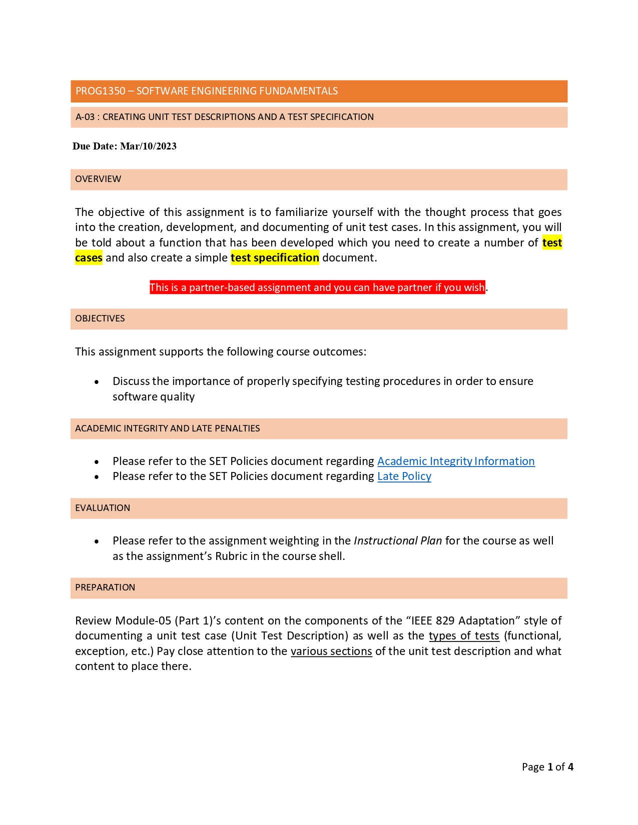 Solved PROG1350 - SOFTWARE ENGINEERING FUNDAMENTALS A-03 : | Chegg.com