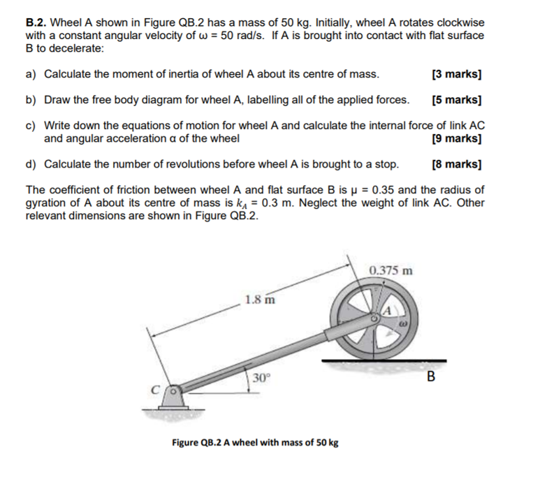 Solved B.2. Wheel A shown in Figure QB.2 has a mass of 50 | Chegg.com