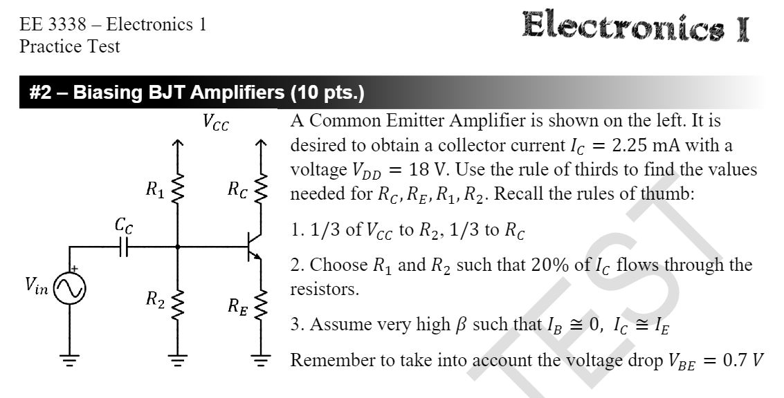 Solved EE 3338 - Electronics 1 Practice Test Electronics II | Chegg.com