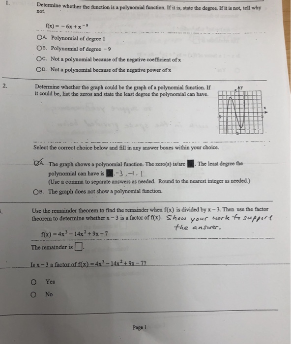 Solved Determine whether the function is a polynomial | Chegg.com