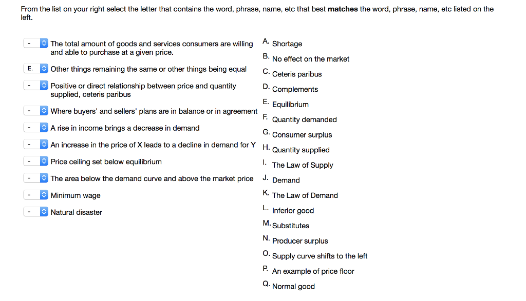 Solved From the list on your right select the letter that | Chegg.com