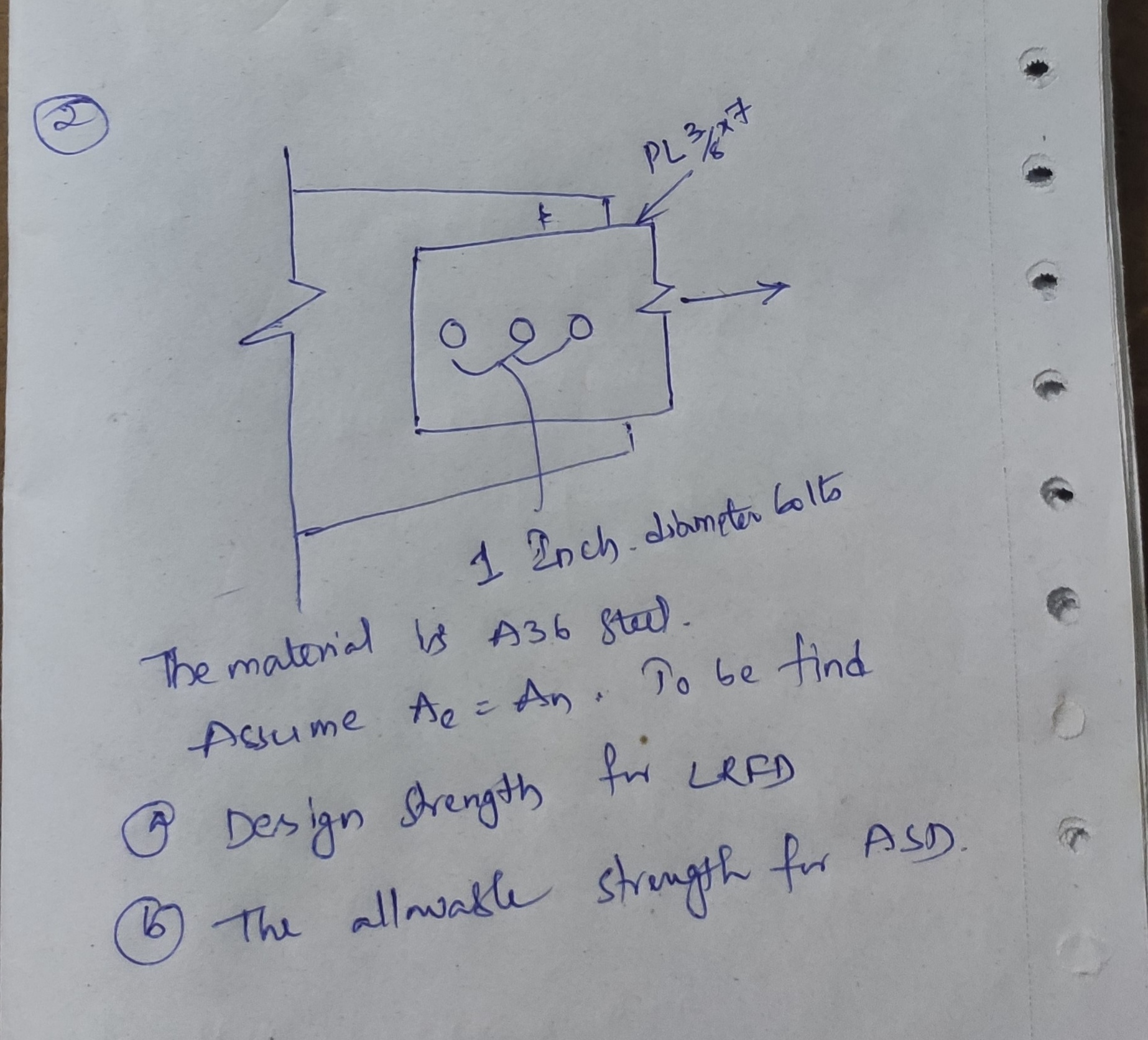Solved PL 3 x7 는 1 Poch. diameter bolts The material b A36 | Chegg.com